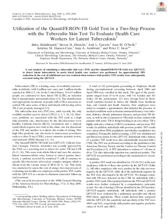 (PDF) Utilization of the QuantiFERON-TB Gold Test in a Two-Step Process ...