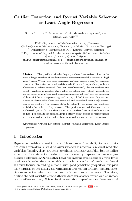 (PDF) Outlier detection and robust variable selection for least angle regression