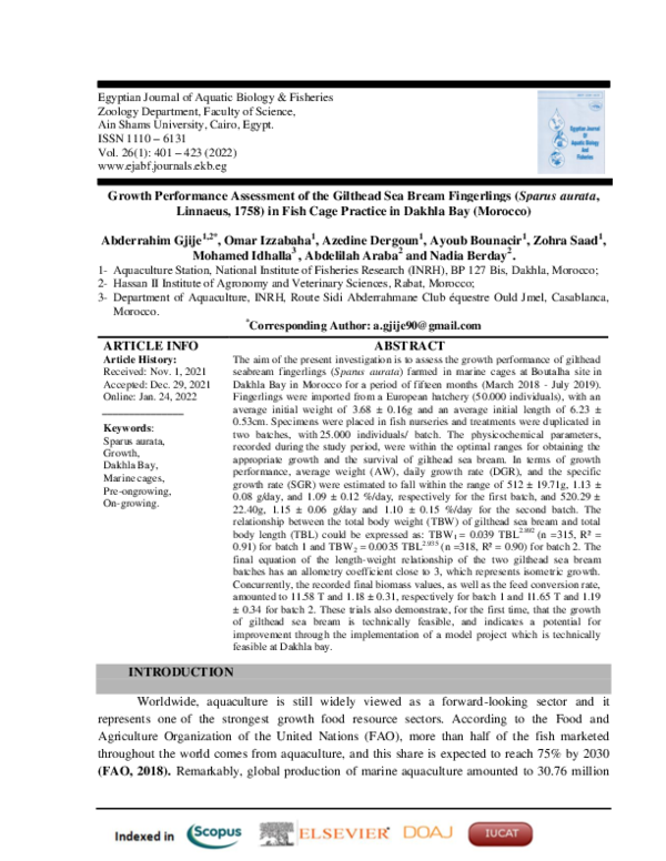 (PDF) Growth Performance Assessment of the Gilthead Sea Bream ...