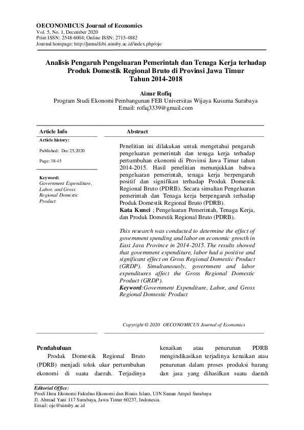 (PDF) Analisis Pengaruh Pengeluaran Pemerintah dan Tenaga Kerja terhadap Produk Domestik ...