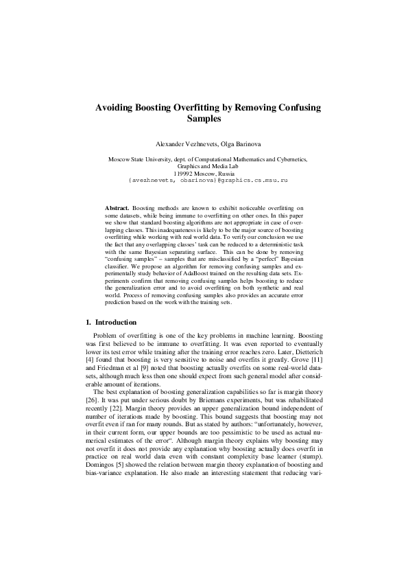 (PDF) Avoiding Boosting Overfitting by Removing Confusing Samples