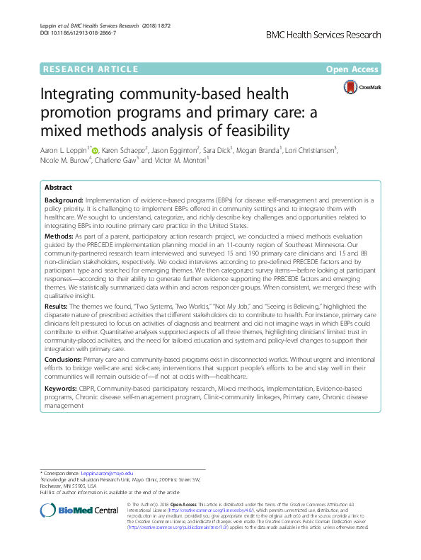 (PDF) Integrating Community Health Programs with Primary Care