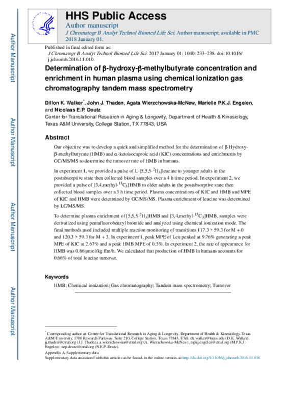 (PDF) Determination of β-hydroxy-β-methylbutyrate concentration and ...