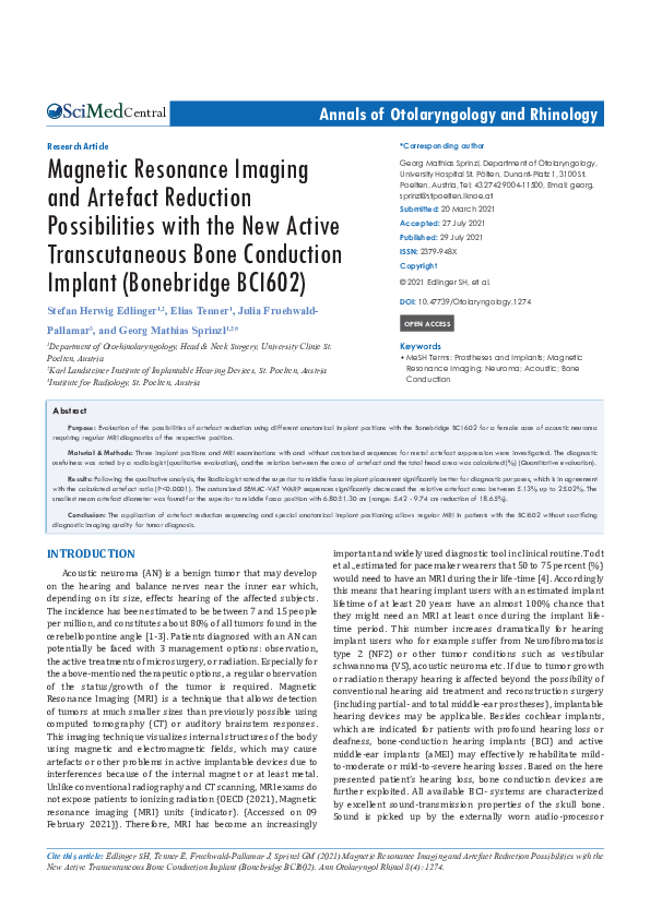 (PDF) Magnetic Resonance Imaging and Artefact Reduction Possibilities ...
