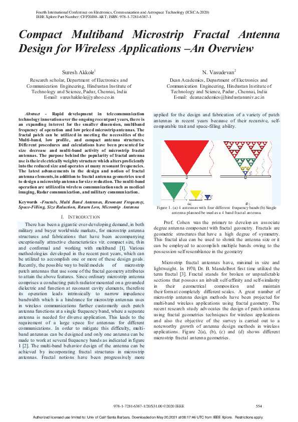 (PDF) Compact Multiband Microstrip Fractal Antenna Design for Wireless Applications -An Overview