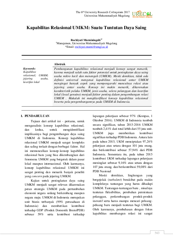 (PDF) Kapabilitas Relasional UMKM: Suatu Tuntutan Daya Saing
