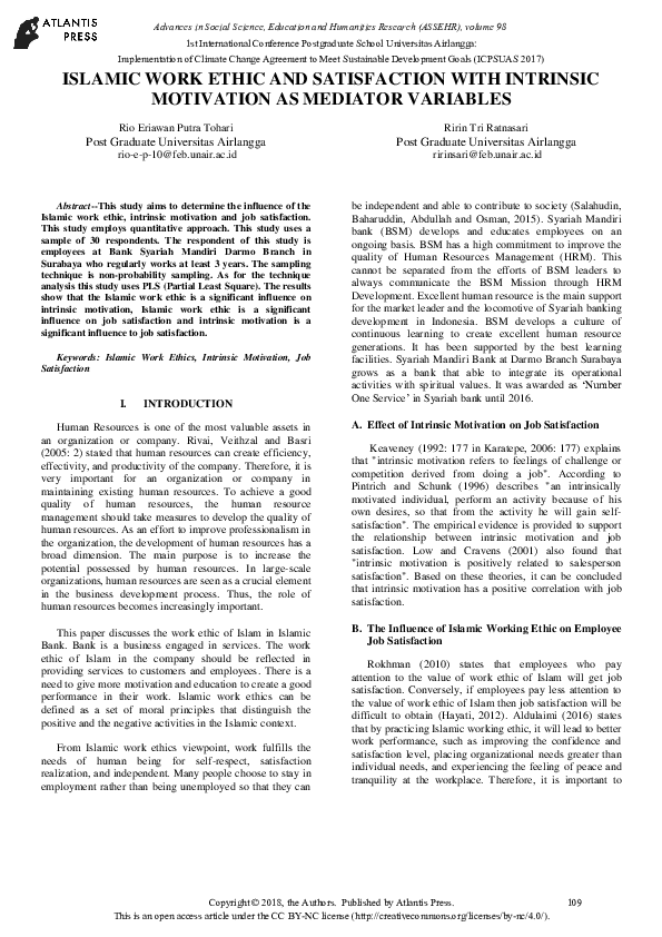 (PDF) Islamic Work Ethic and Satisfaction with Intrinsic Motivation as ...
