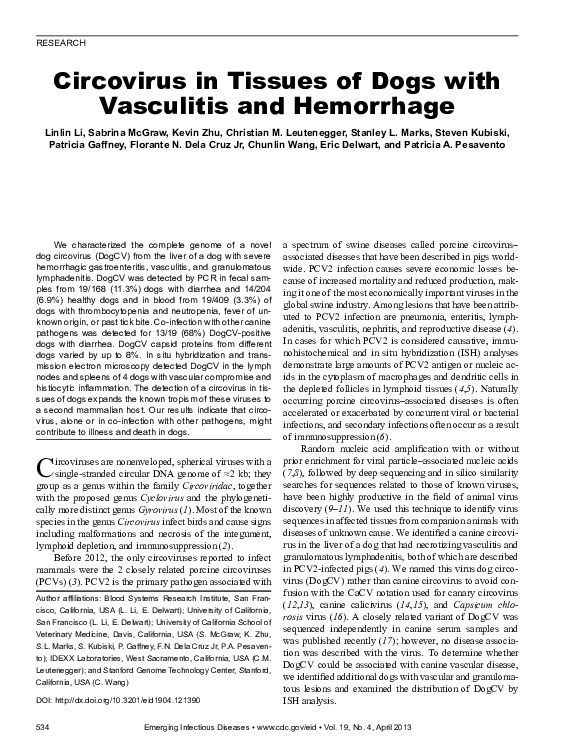 (PDF) Circovirus in Tissues of Dogs with Vasculitis and Hemorrhage