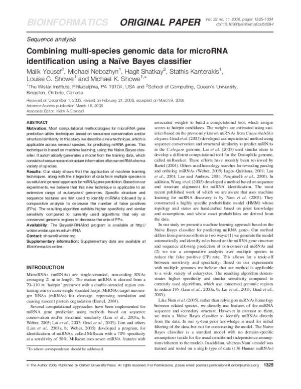 (PDF) BIOINFORMATICS ORIGINAL PAPER Sequence analysis Combining multi-species genomic data for ...