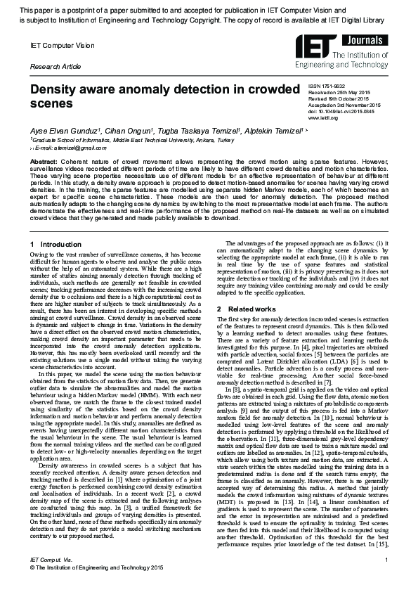Pdf Density Aware Anomaly Detection In Crowded Scenes