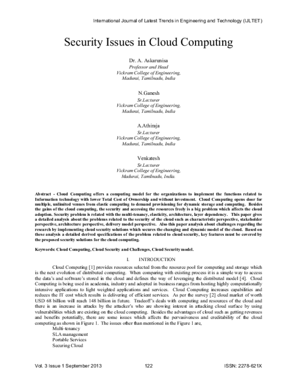 (PDF) Security issues in cloud computing