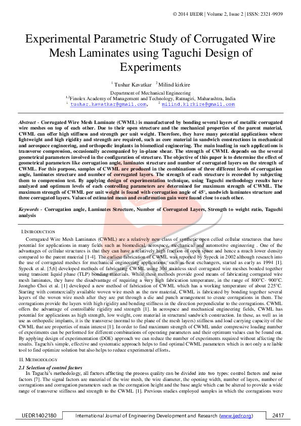 (PDF) Experimental Parametric Study of Corrugated Wire Mesh Laminates ...