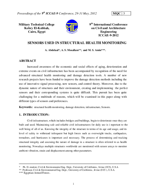 (PDF) Sensors Used in Structural Health Monitoring