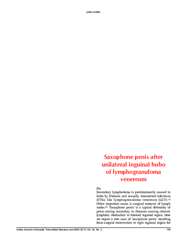 (PDF) Saxophone penis after unilateral inguinal bubo of lymphogranuloma ...