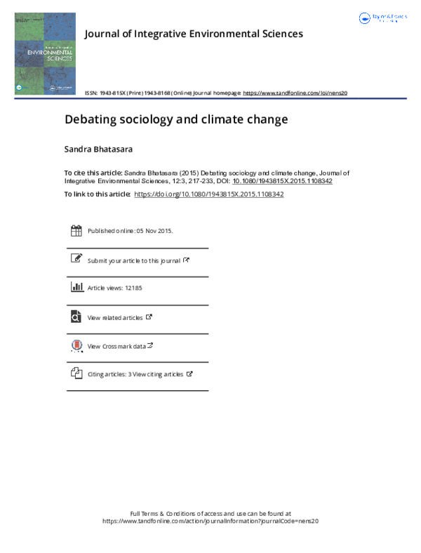 (PDF) Debating sociology and climate change
