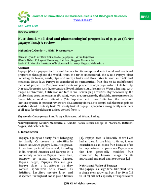 PDF Nutritional Medicinal And Pharmacological Properties Of Papaya pdf-nutritional-medicinal-and-pharmacological-properties-of-papaya