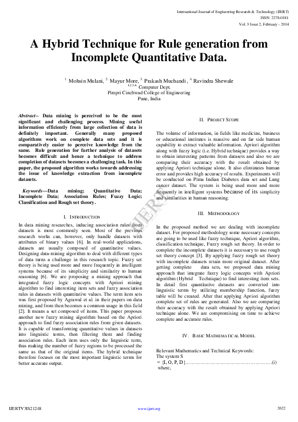 (PDF) A Hybrid Technique for Rule generation from Incomplete Quantitative Data | Mohsin Mulani ...