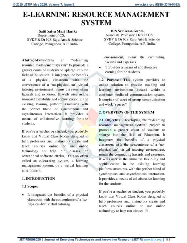 (PDF) E-Learning Resource Management System