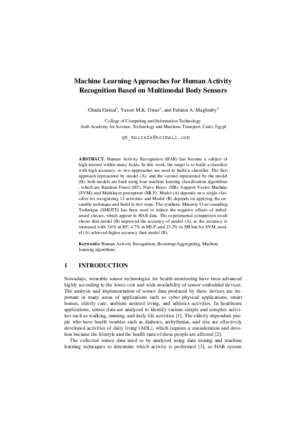 (PDF) Machine Learning Approaches for Human Activity Recognition Based ...