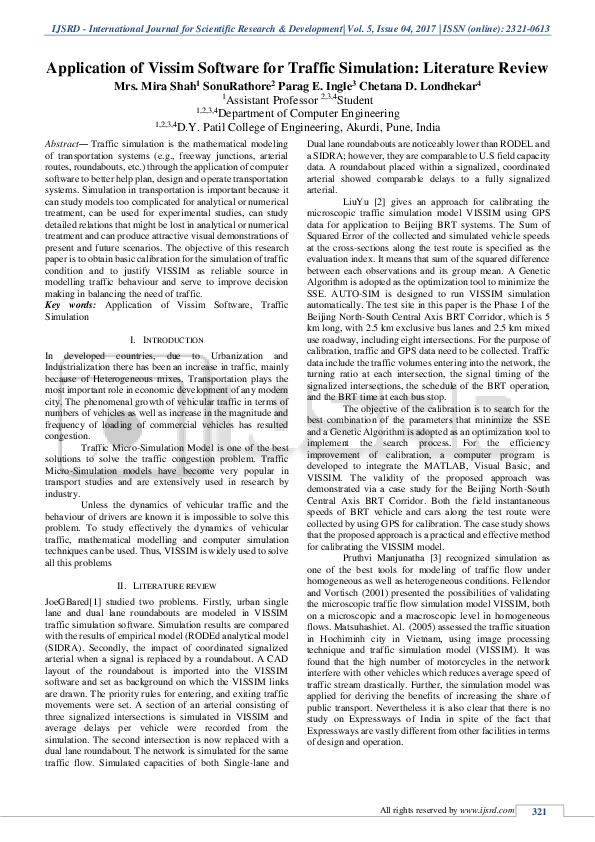 (PDF) Application of Vissim Software for Traffic Simulation ...