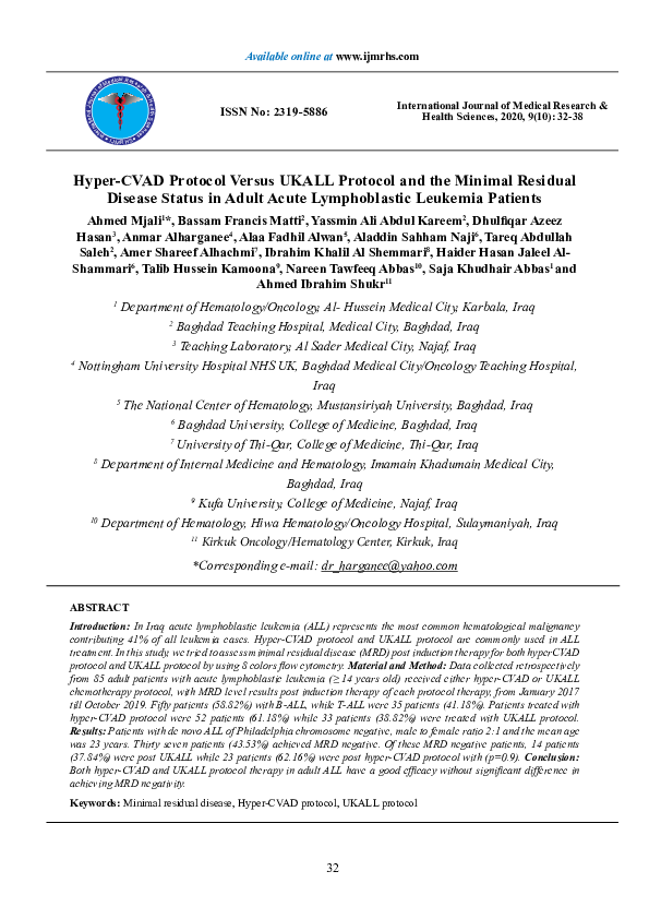 (PDF) Hyper-CVAD Protocol versus UKALL Protocol and the Minimal ...