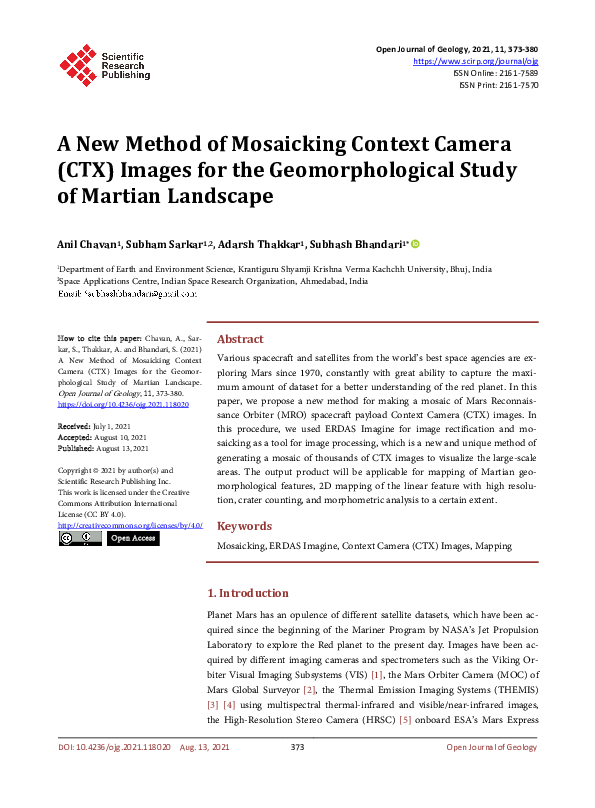 (PDF) A New Method of Mosaicking Context Camera (CTX) Images for the ...