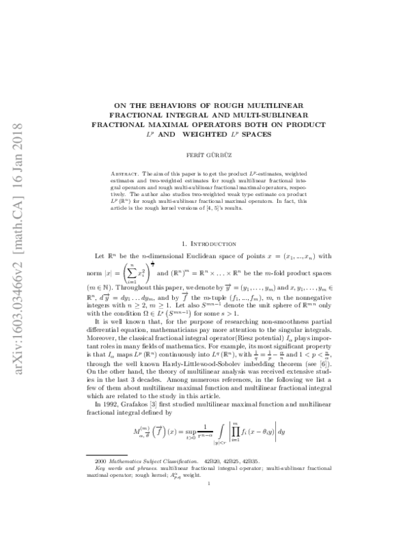 (PDF) On the behaviors of rough multilinear fractional integral and multi-sublinear fractional ...