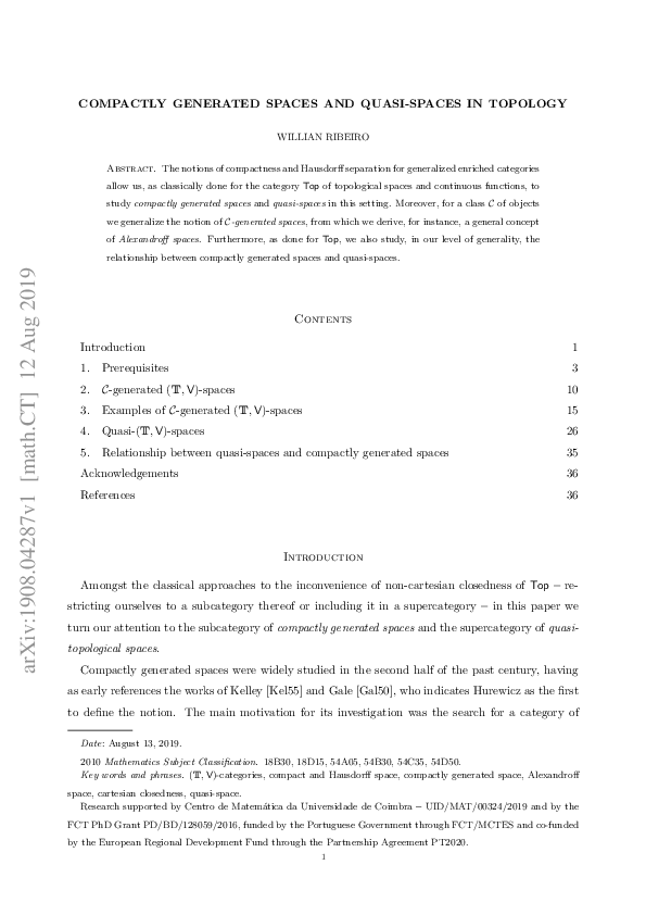 (PDF) Compactly Generated Spaces and Quasi-spaces in Topology