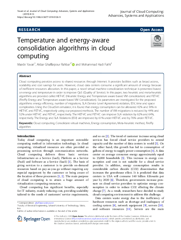 Pdf Temperature And Energy Aware Consolidation Algorithms In Cloud Computing