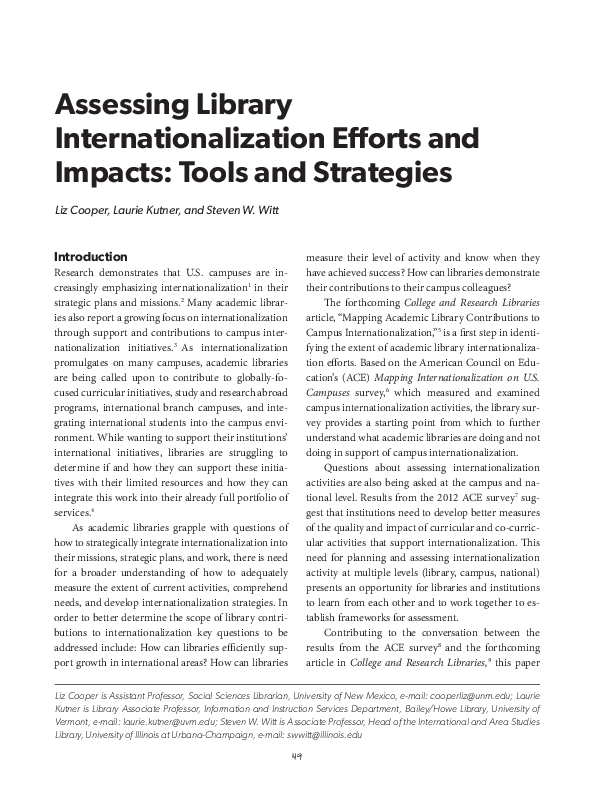 (PDF) Assessing Library Internationalization Efforts and Impacts: Tools ...