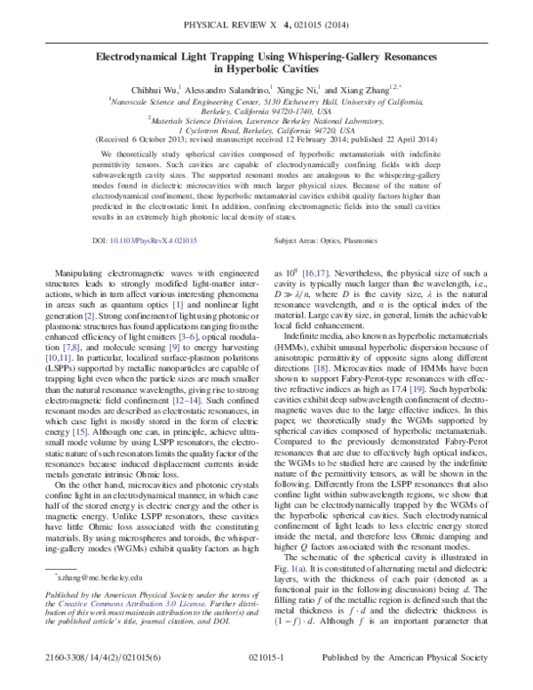 (PDF) Electrodynamical Light Trapping Using Whispering-Gallery ...