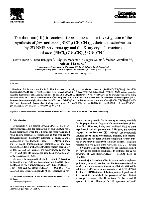 (PDF) The rhodium(III) trisacetonitrile complexes: a re-investigation ...
