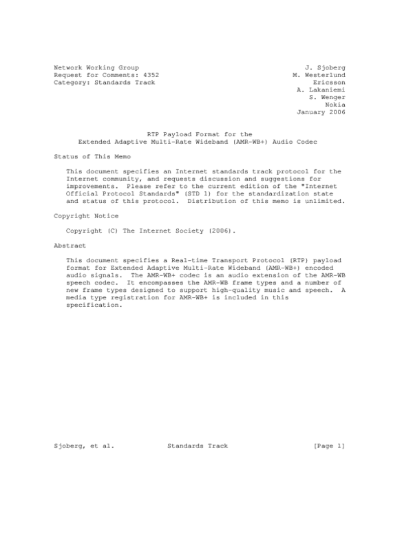 (PDF) RTP Payload Format for the Extended Adaptive Multi-Rate Wideband ...