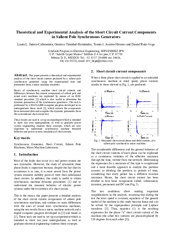 Pdf Theoretical And Experimental Analysis Of The Short Circuit Current Components In Salient