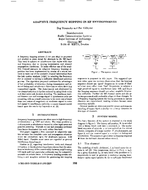 (PDF) Adaptive frequency hopping in HF environments