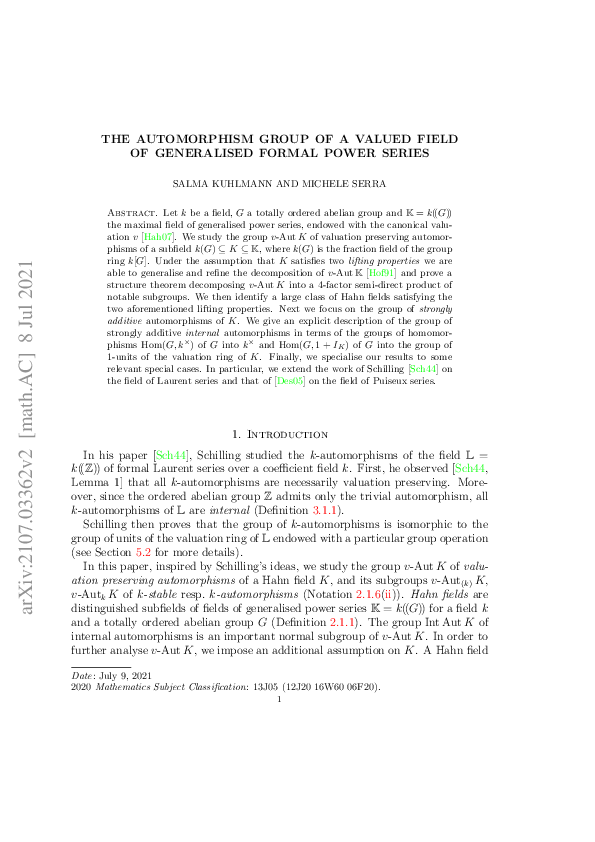 (PDF) The automorphism group of a valued field of generalised formal ...