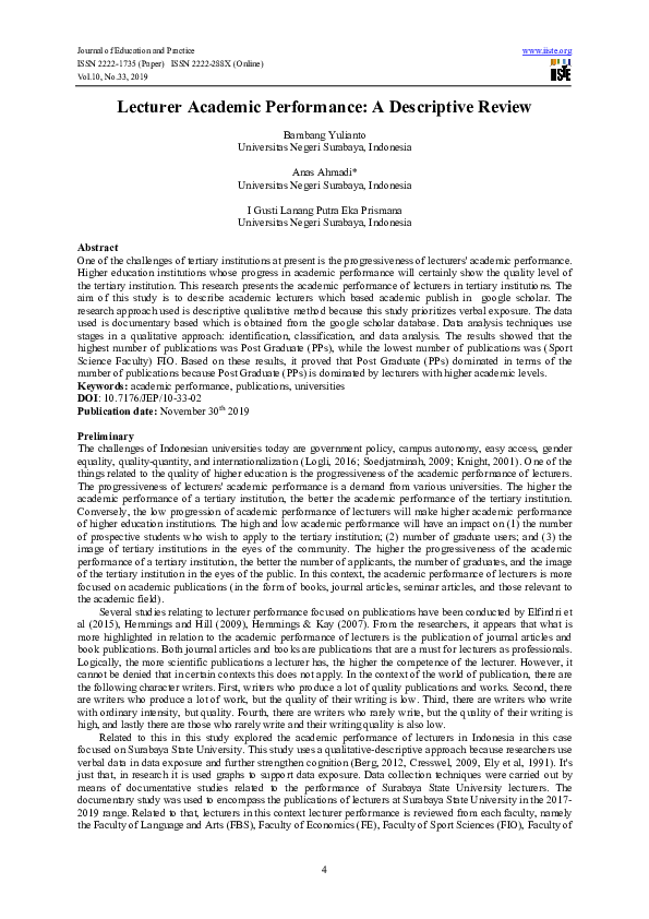 (PDF) Lecturer Academic Performance: A Descriptive Review