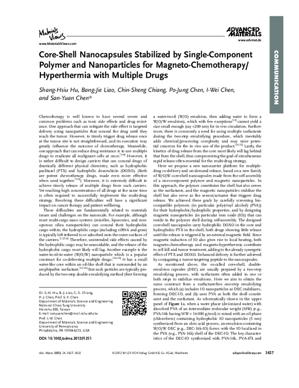 (PDF) Core-Shell Nanocapsules Stabilized by Single-Component Polymer ...