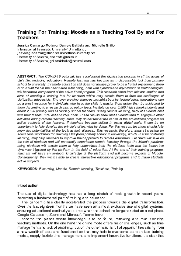 (PDF) Training For Training: Moodle as a Teaching Tool By and For Teachers