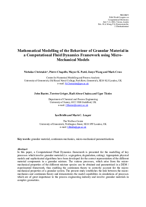 (PDF) Mathematical modelling of the behaviour of granular materials in a computational fluid ...