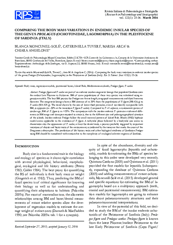 (PDF) Comparing the Body Mass Variations in Endemic Insular Species of ...