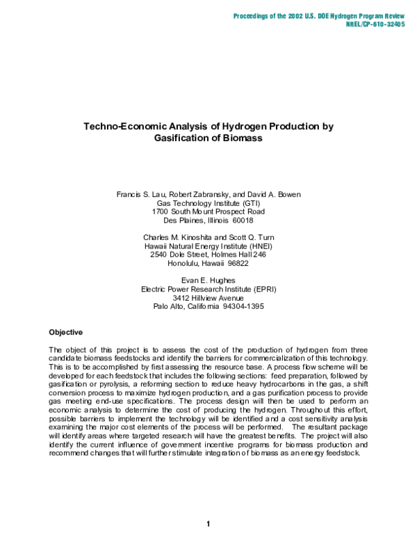 (PDF) Techno-Economic Analysis of Hydrogen Production by