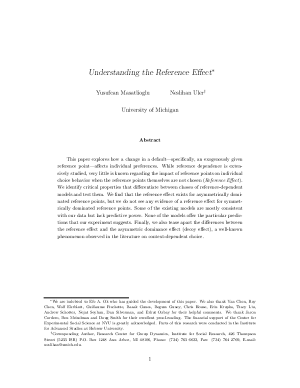 (PDF) Understanding the Reference Effect∗