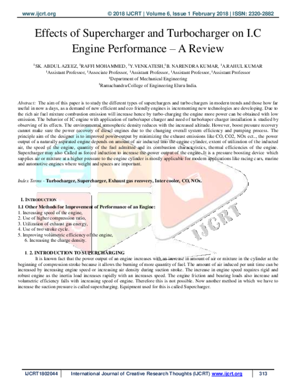 (PDF) Effects of Supercharger and Turbocharger on I.C Engine ...
