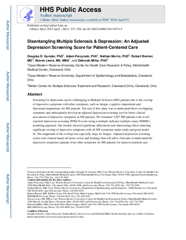 (PDF) Disentangling Multiple Sclerosis and depression: an adjusted ...