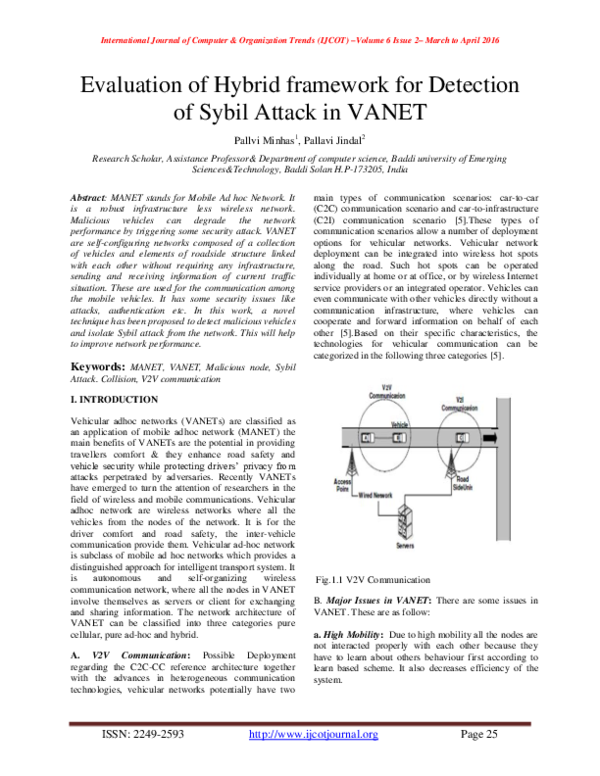 Pdf Evaluation Of Hybrid Framework For Detection Of Sybil Attack In Vanet