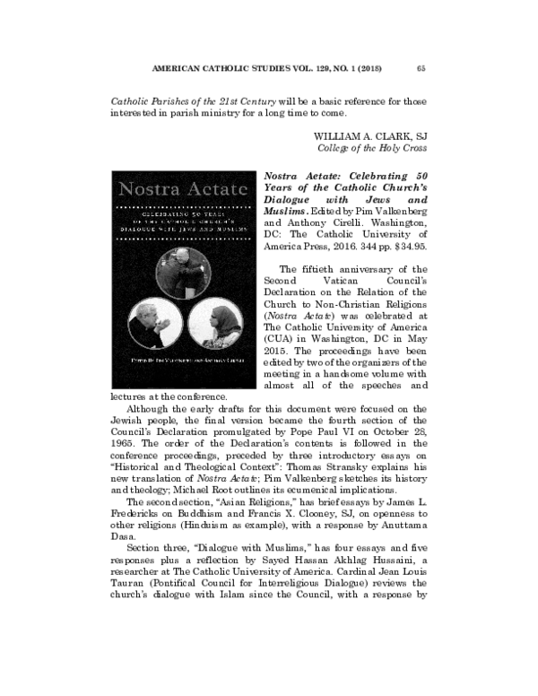 (PDF) Book Review of Nostra Aetate: Celebrating 50 Years of the ...