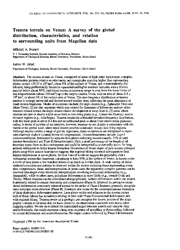 (PDF) Tessera terrain on Venus: A survey of the global distribution ...