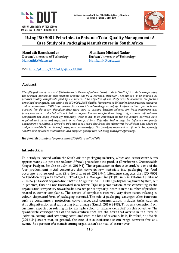 (PDF) Using ISO 9001 Principles to Enhance Total Quality Management: A ...