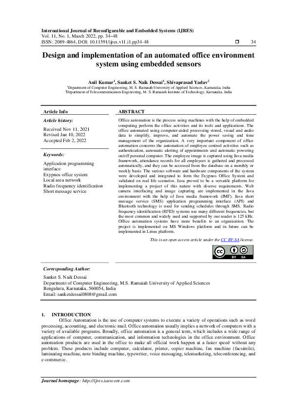 (PDF) Design and implementation of an automated office environment system using embedded sensors